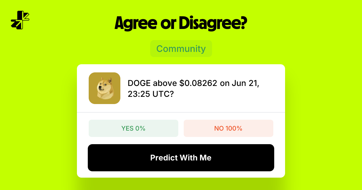 DOGE above $0.08262 on Jun 21, 23:25 UTC? (Resolved: No) | Limitless
